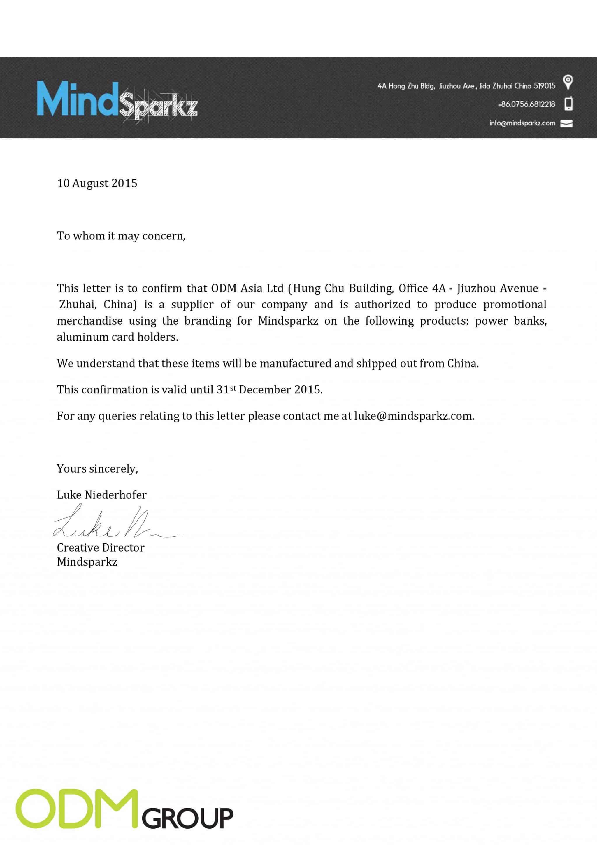 Brand Authorization Letter